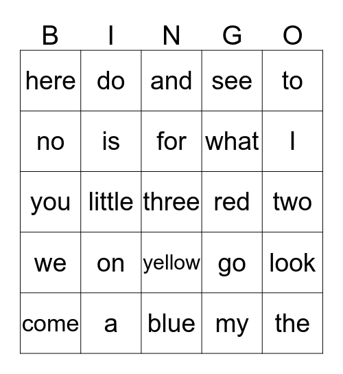 Popcorn Word Bingo Card