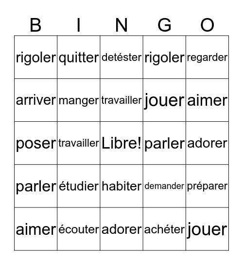 French -er verbs! Bingo Card