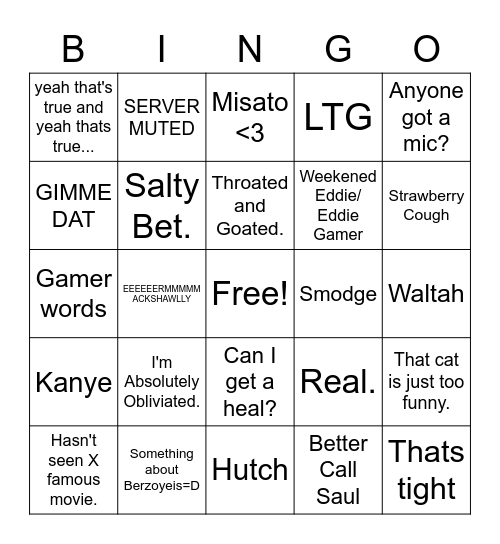 Eddie's Bingo Bangers Bingo Card