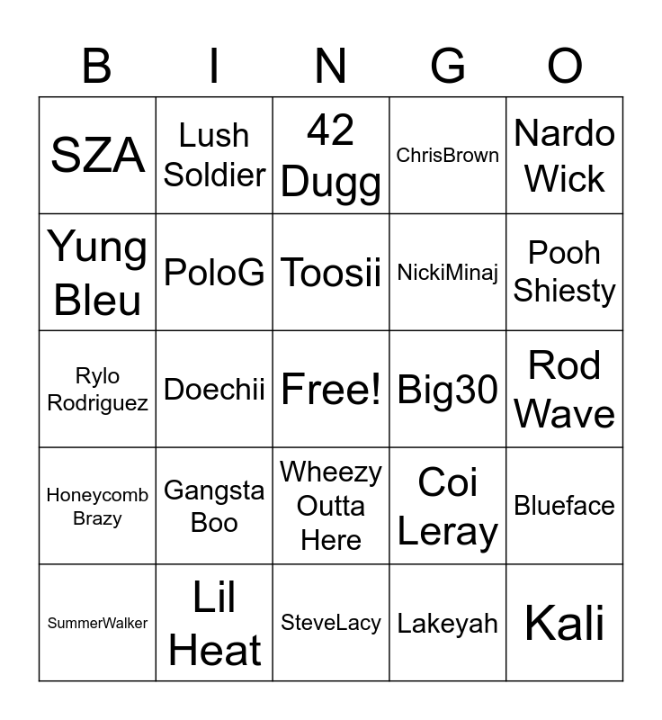 T R A P B I N G O 3 Bingo Card