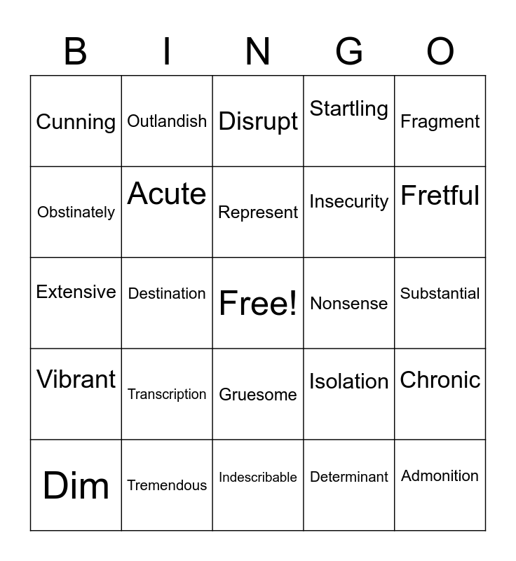 8th Grade- List 13 Bingo Card