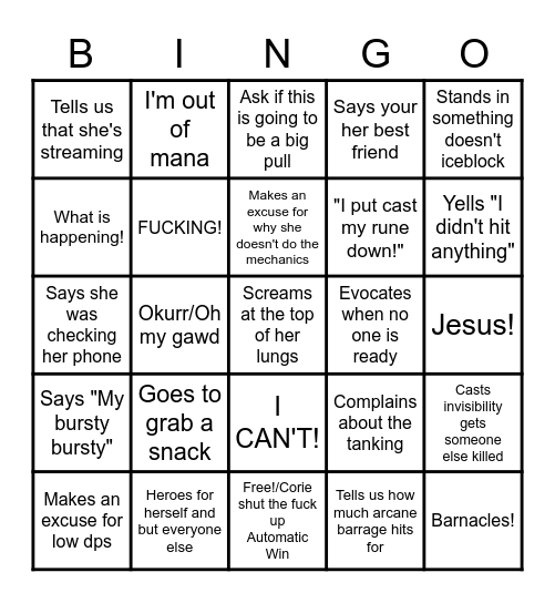 Mythics/Raids with Azulah Bingo Card