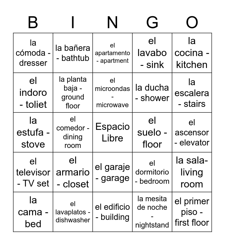 La casa Bingo Card