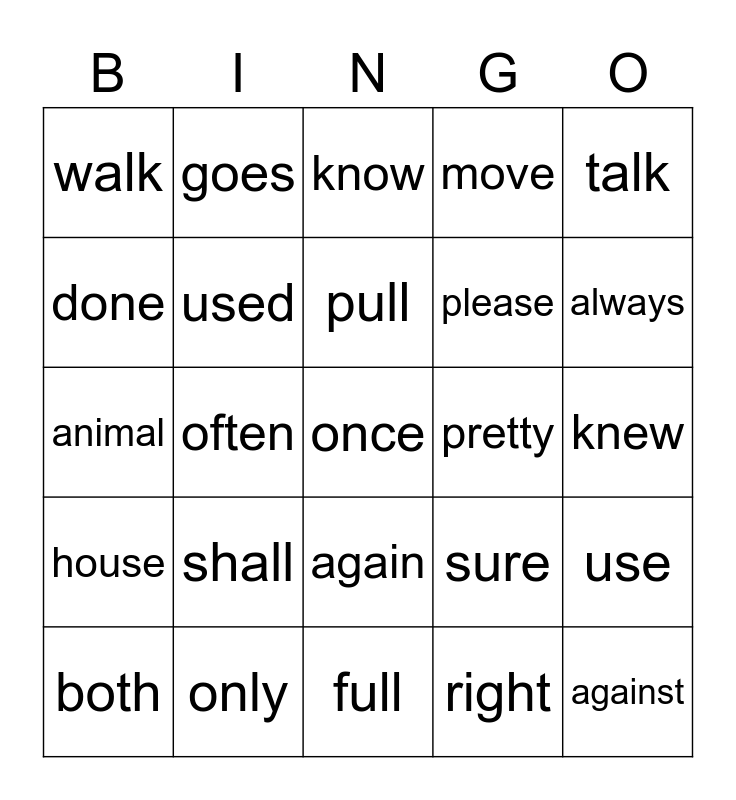 2nd Grade Trick Words 1 Bingo Card