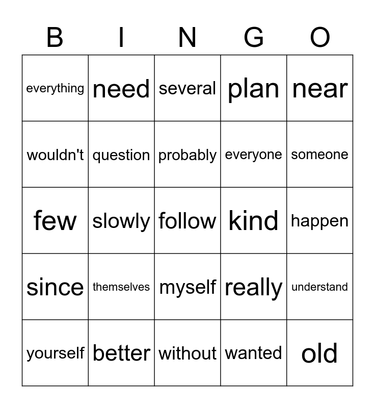 3rd Grade TC Words 2 Bingo Card
