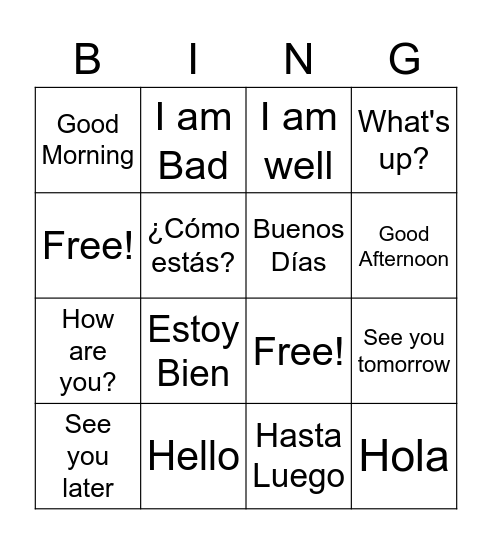 Greetings- Los Saludos Bingo Card