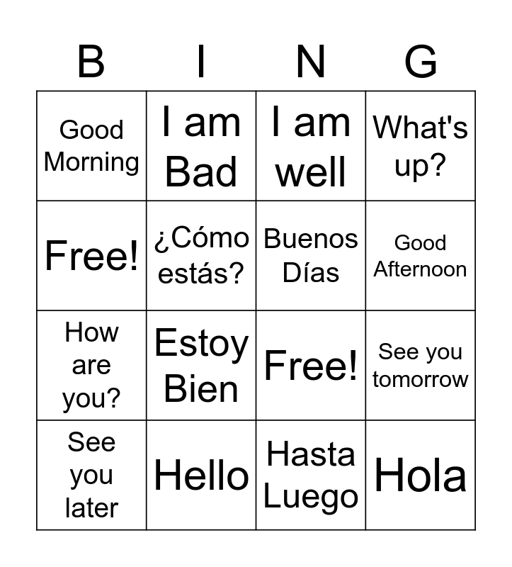 Greetings- Los Saludos Bingo Card