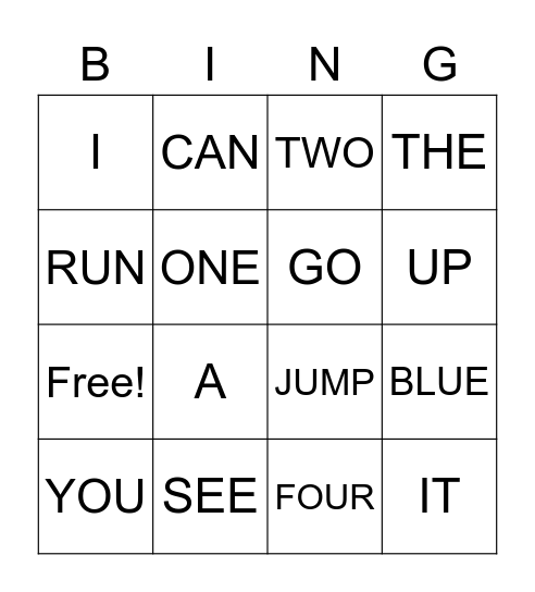 Sight Word Bingo Card