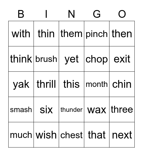 Jolly Phonics 6 Bingo Card