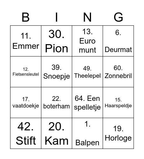Levend Bingo Card