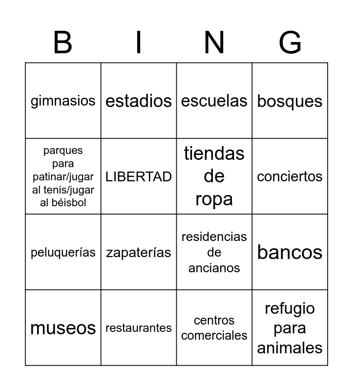 Lugares en la comunidad Bingo Card
