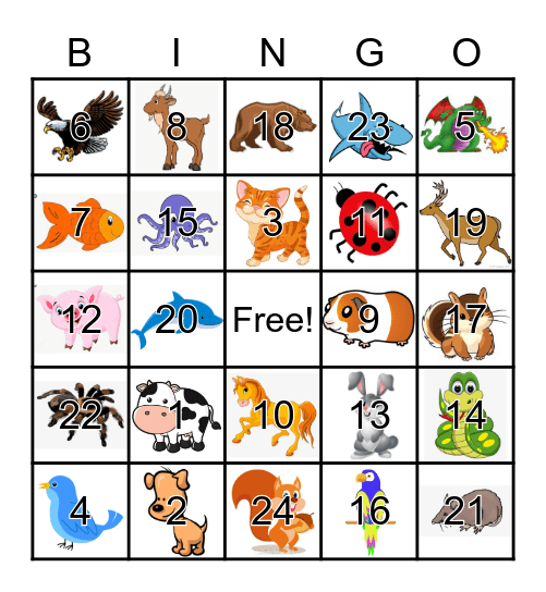 Animals Bingo Card