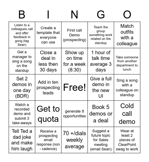 ClearPoint Bingo Card