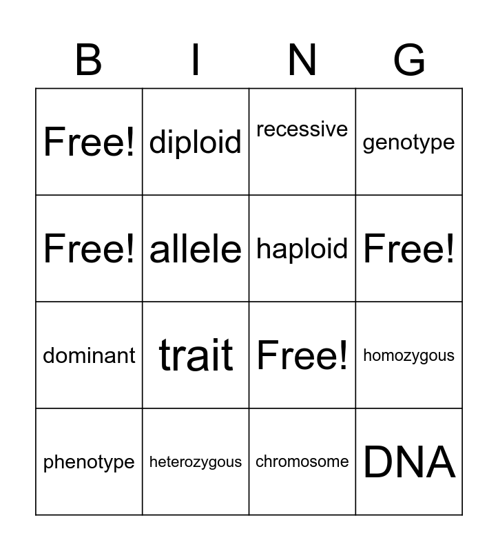 Genetics Practice Bingo Card