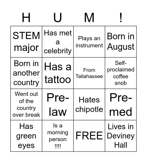 HUMAN BINGO Card
