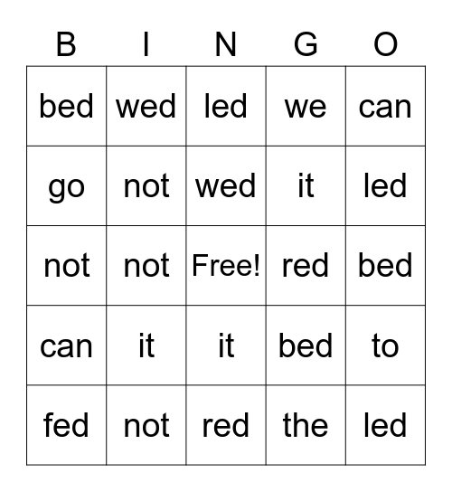 ed - family words Bingo Card