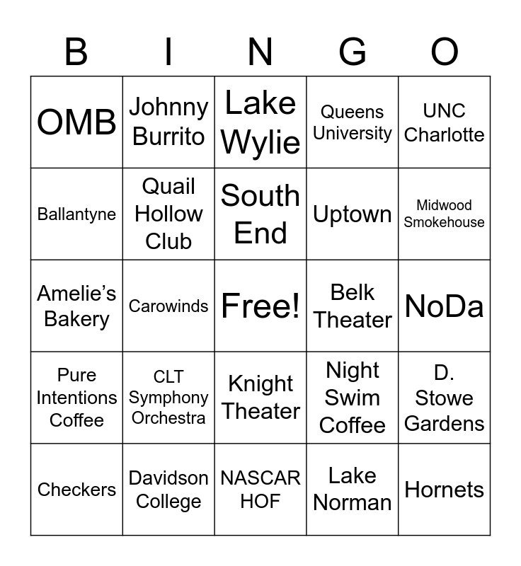 Welcome to Charlotte Bingo Card