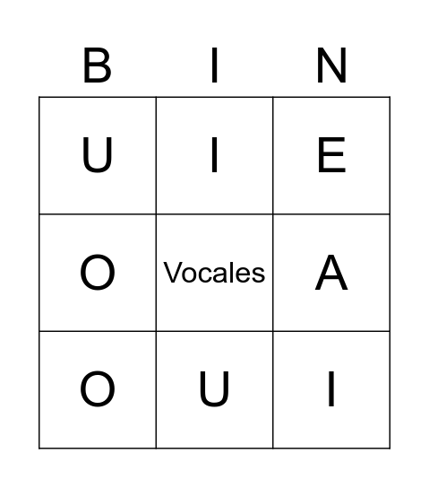 Vowels Bingo Card