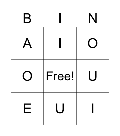 Vowels Bingo Card