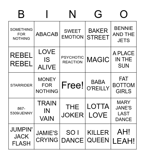 BOBBLEHEADS MUSIC BINGO Card