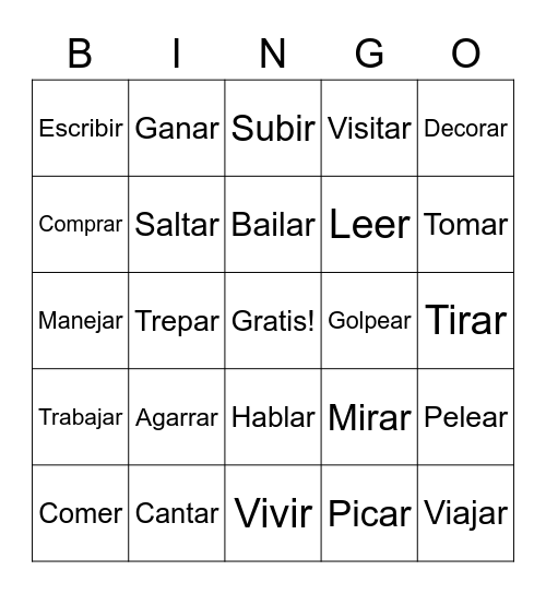 Spanish bingo Card