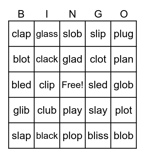 beginning L blends Bingo Card