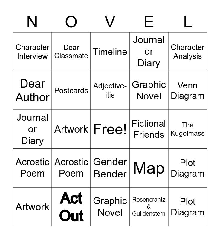 Novel Bingo Card