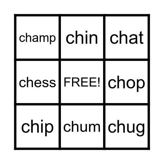 Digraph CH Bingo Card