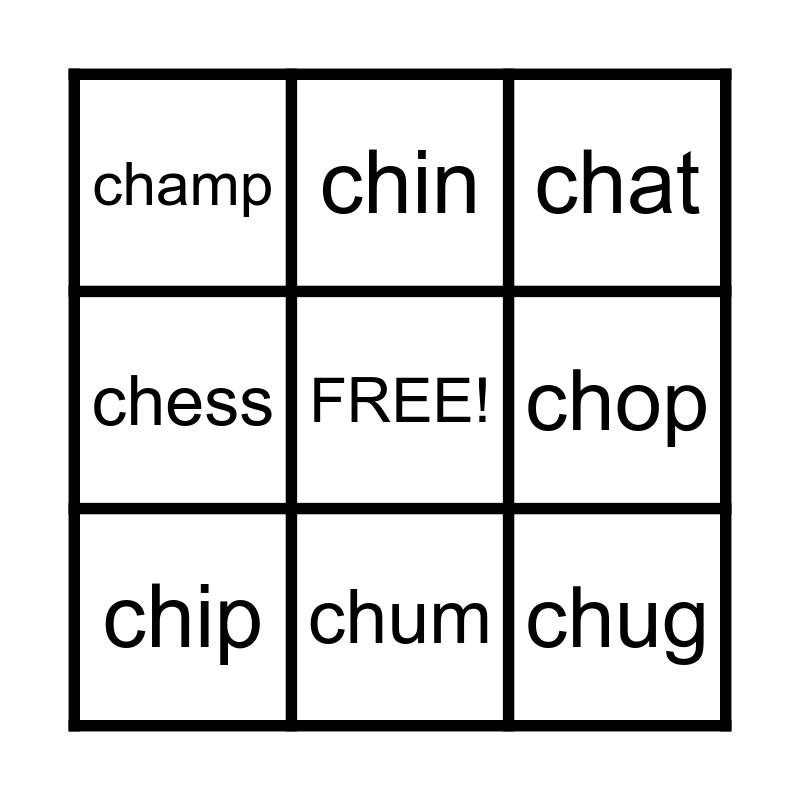 Digraph CH Bingo Card