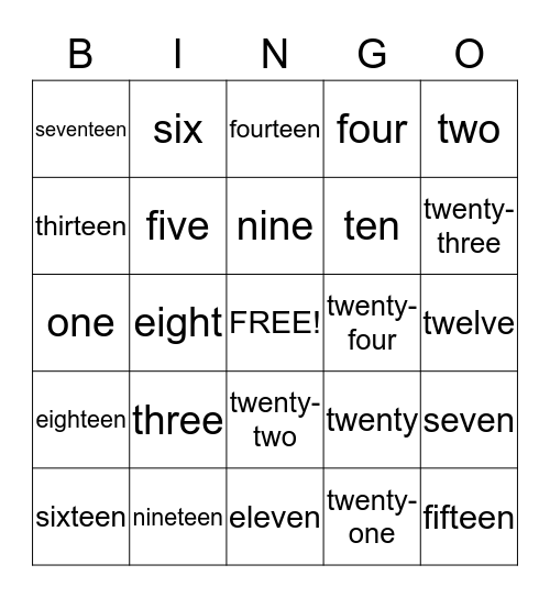 Number Word Bingo Card