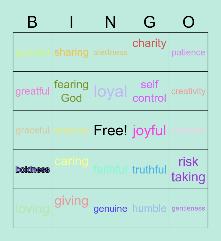 Christian Characteristics Bingo Card