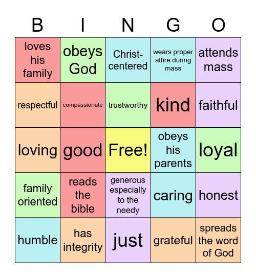 Characteristics of a Christian Person Bingo Card