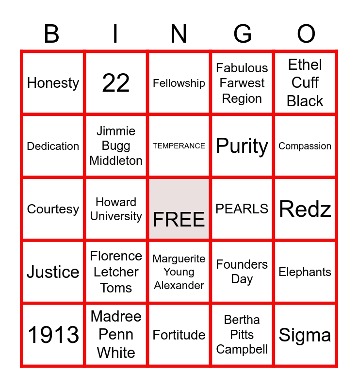Delta Sigma Theta Sorority, Inc. Bingo Card