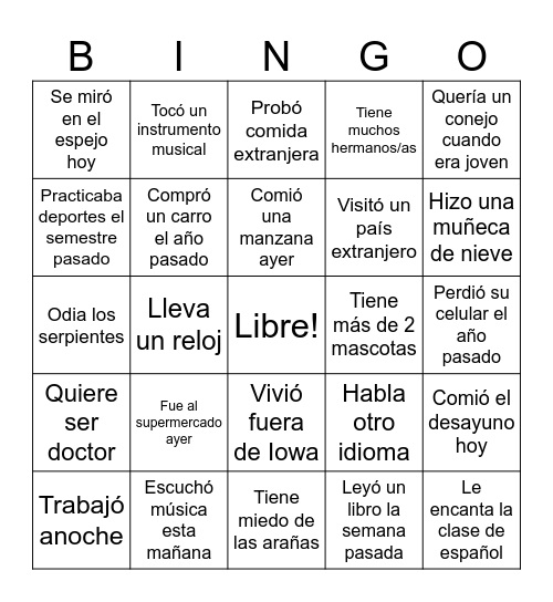 Encuentra alguien que... Bingo Card