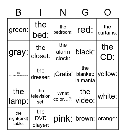 6A Vocabulario Bingo Card