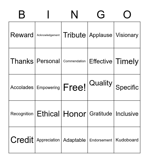 Recognition Bingo Card