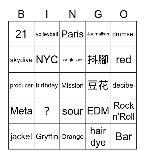 Chi-An's 32 Birthday Party Bingo Card
