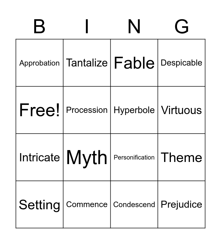 6th Grade--Unit 4 Vocabulary Bingo Card