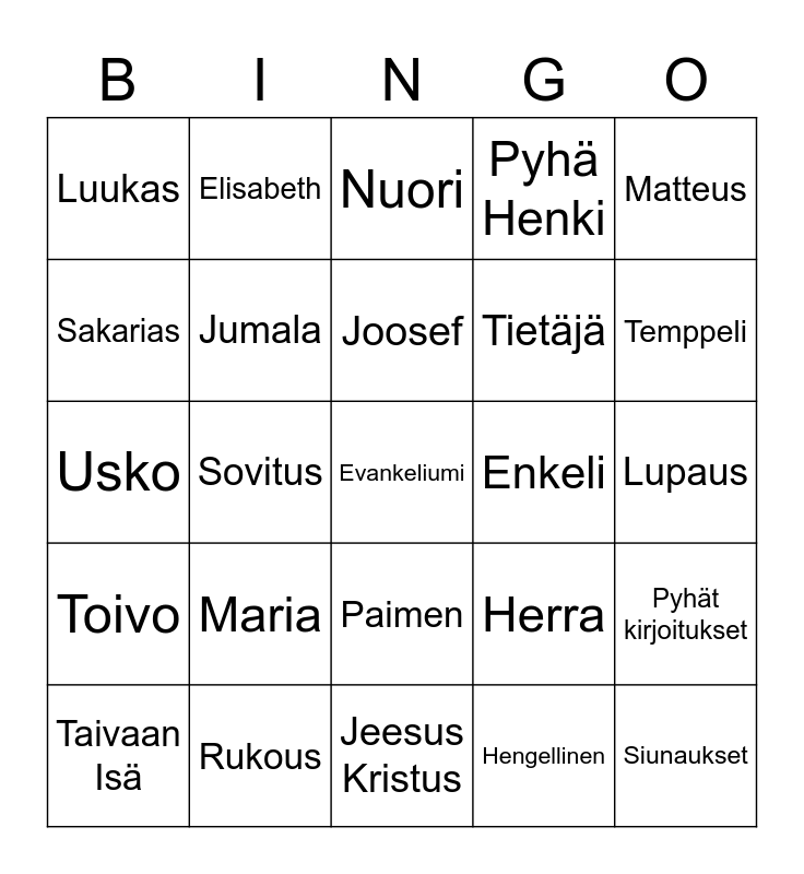 Pyhä koulu Bingo Card