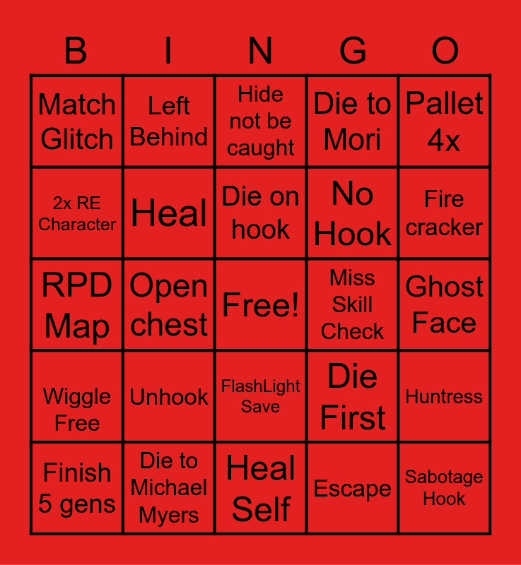 Dead By Daylight Bingo Card