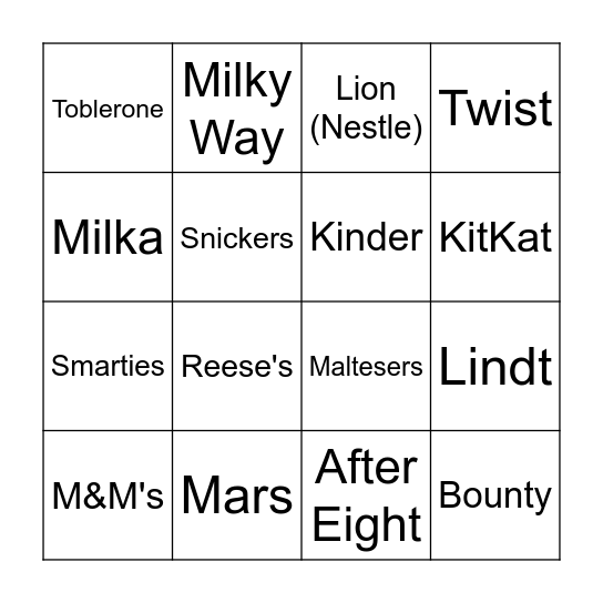 FAMOUS CHOCOLATE Bingo Card