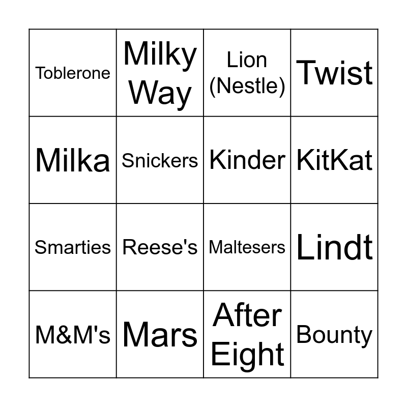 FAMOUS CHOCOLATE Bingo Card