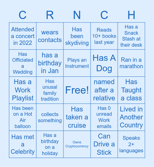 Crunch Bingo Card