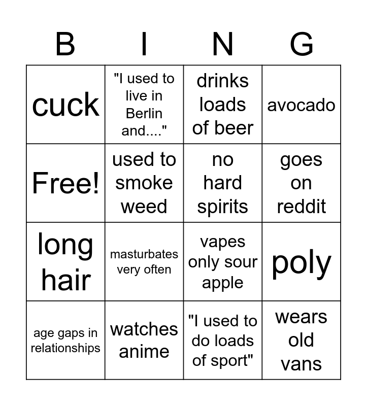 soy boy beta cuck Bingo Card