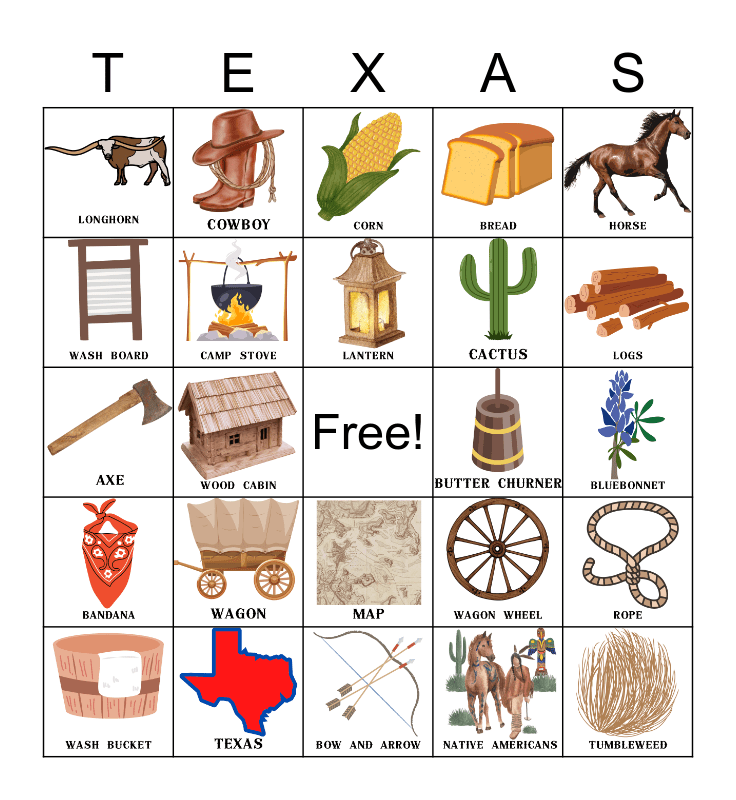 Texas Pioneer Bingo Card