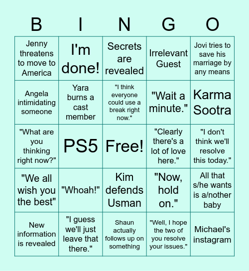 90 Day Tell-All Bingo Card