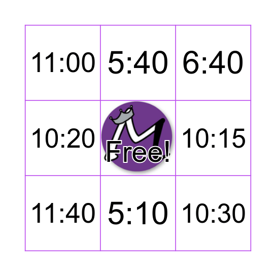 Telling Time Bingo by Sean Bingo Card