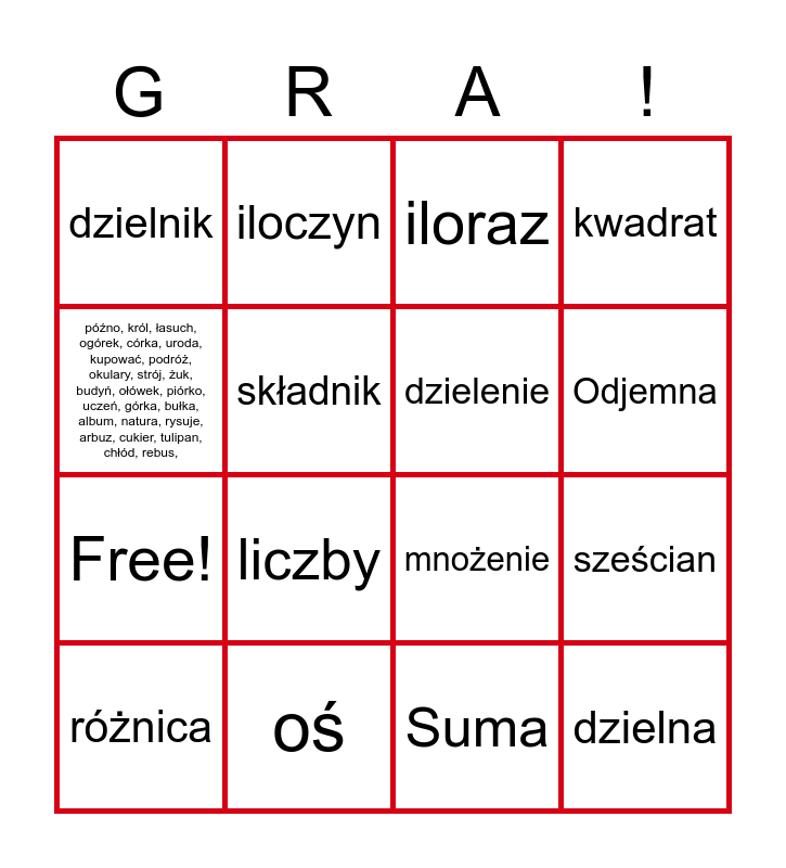 Ortografia Ó czy U Bingo Card