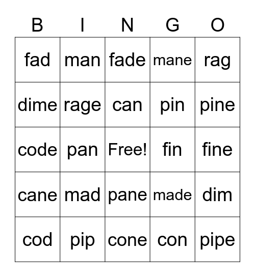 VCE Bingo Card