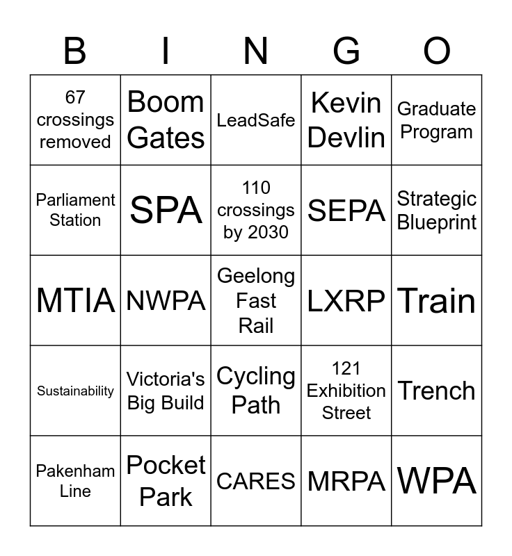 LEVEL CROSSING REMOVAL PROJECT Bingo Card